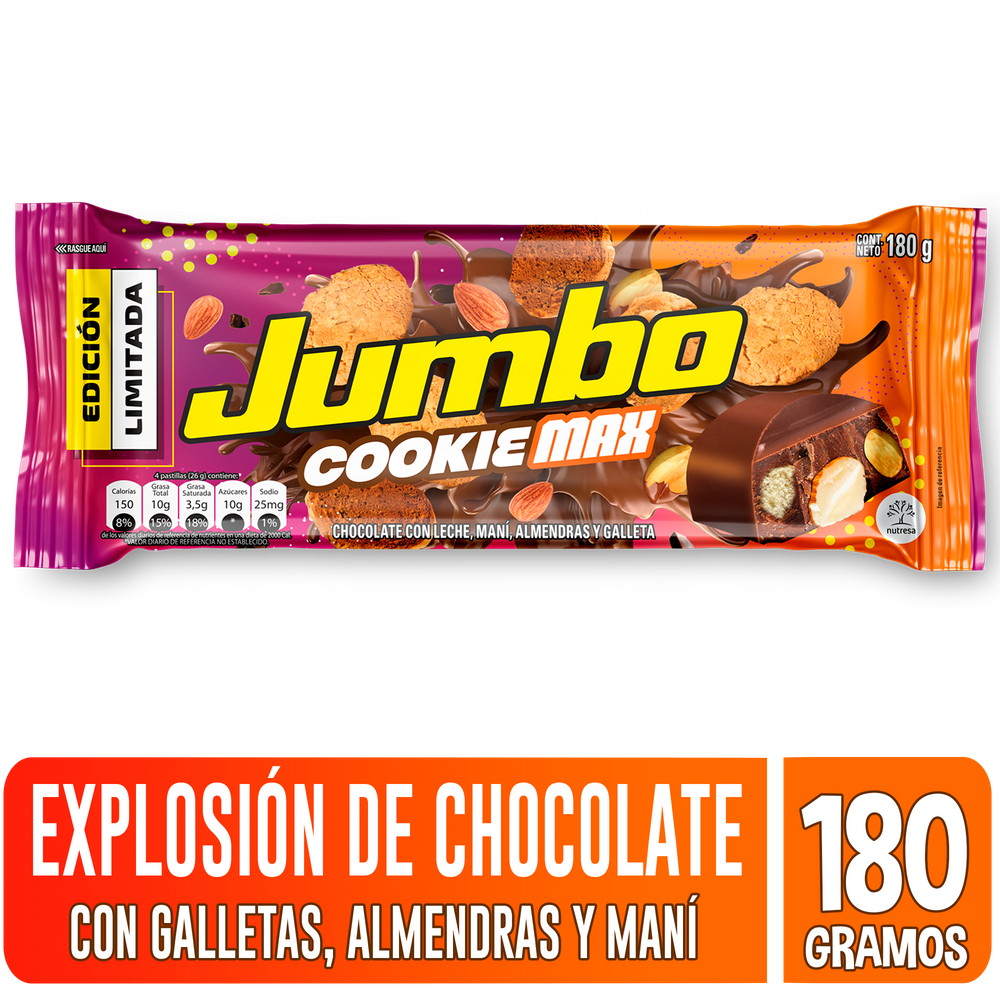 Chocolatina Jumbo Cookie Max 180Gr Edición limitada | SuperBooM Chocolatina Jumbo Cookie Max 180Gr Edición limitada | SuperBooM