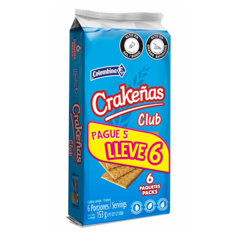 Galletas Crakeñas Club Pague 5 LLeve 6 Paquetes 153Gr | SuperBooM
