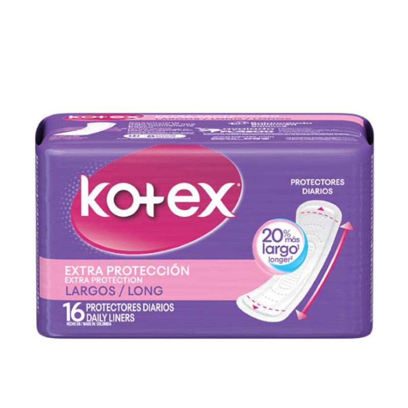 Protectores Kotex Extra Protección Largos 16 Unidades | SuperBooM