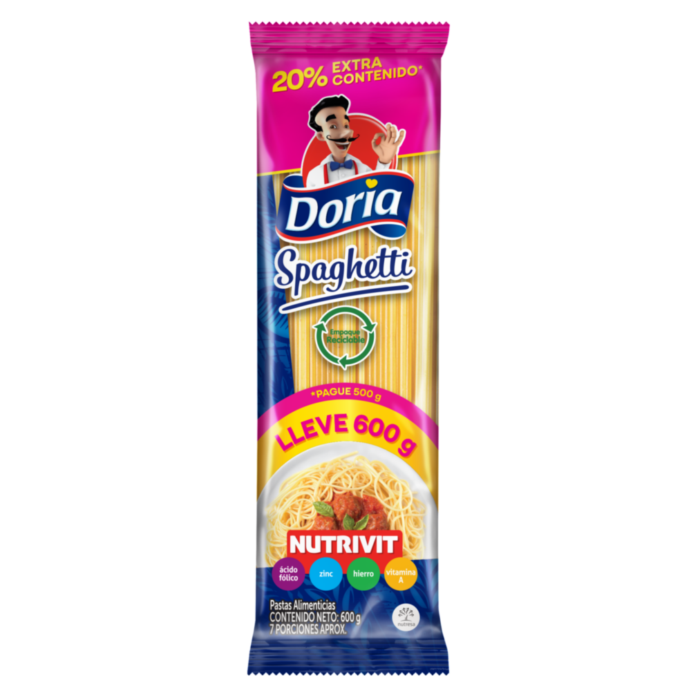 Spaghetti Doria Pague 500Gr LLeve 600Gr | SuperBooM