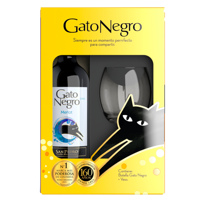 Vino Gato Negro Merlot Botella 750Ml Gratis Vaso | SuperBooM