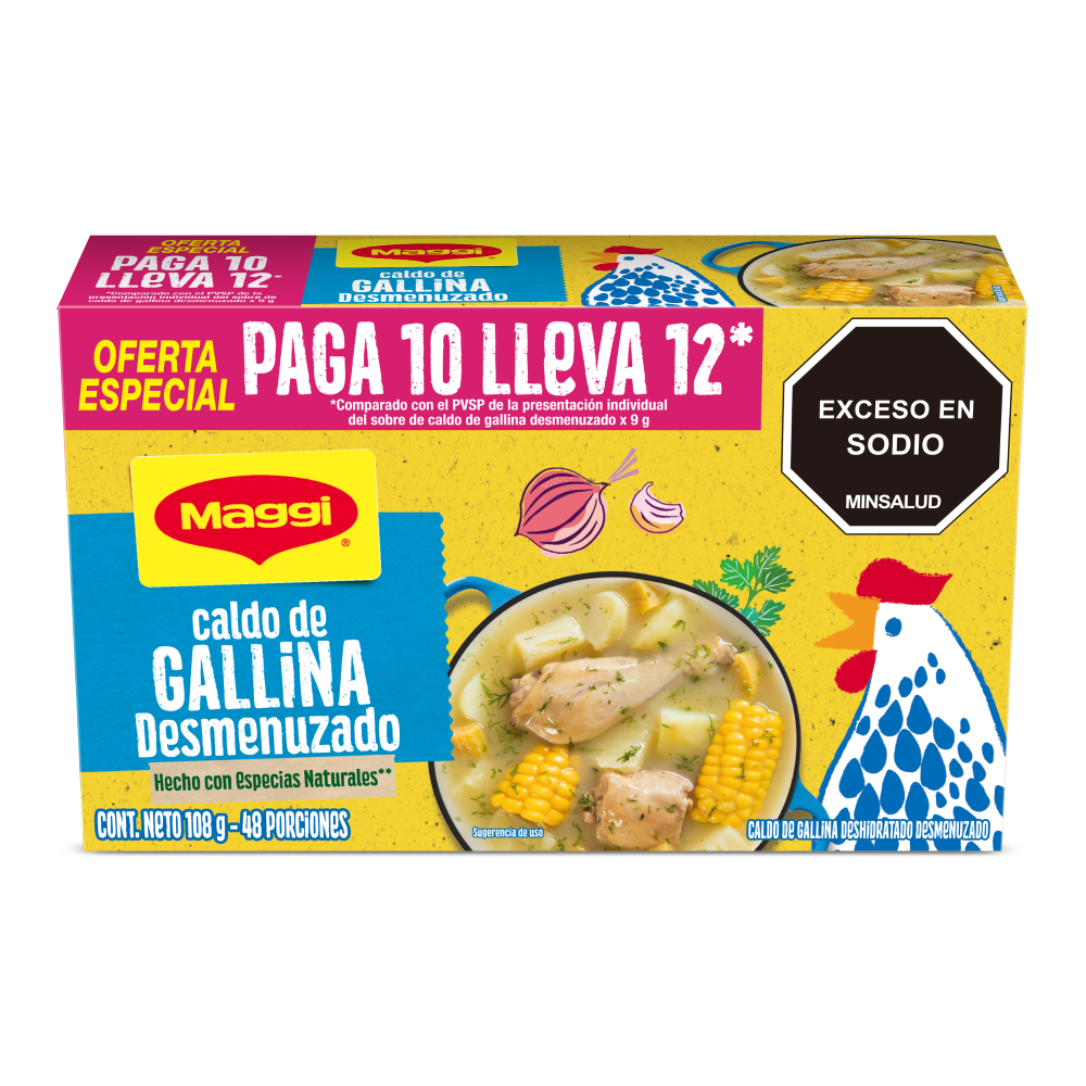 Caldo Gallina Maggi Especias Naturales Desmenuzado 108Gr Pague 10 Lleve ...