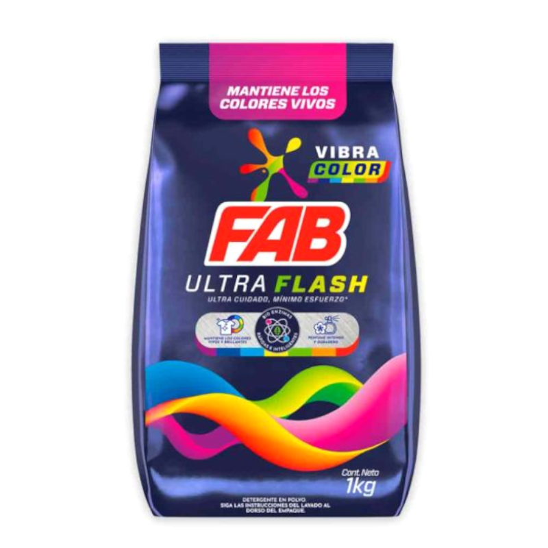 Detergente Polvo Fab Ultra Flash Vibra Color 1000Gr | SuperBooM