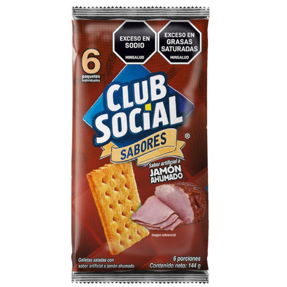 Galletas Club Social Jamón Ahumado 6 Paquetes 144Gr | SuperBooM