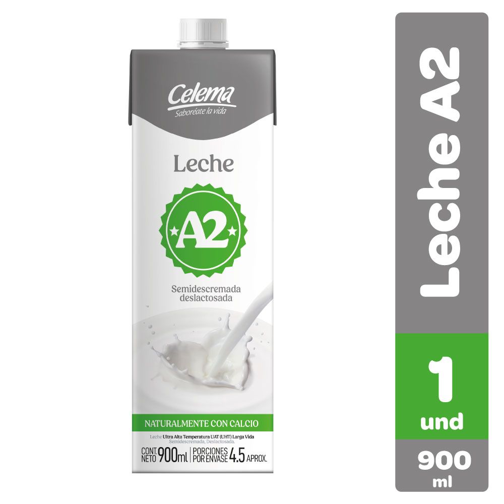 Leche UHT A2 Celema Semidescremada Deslactosada Tetrapack 900Ml | SuperBooM